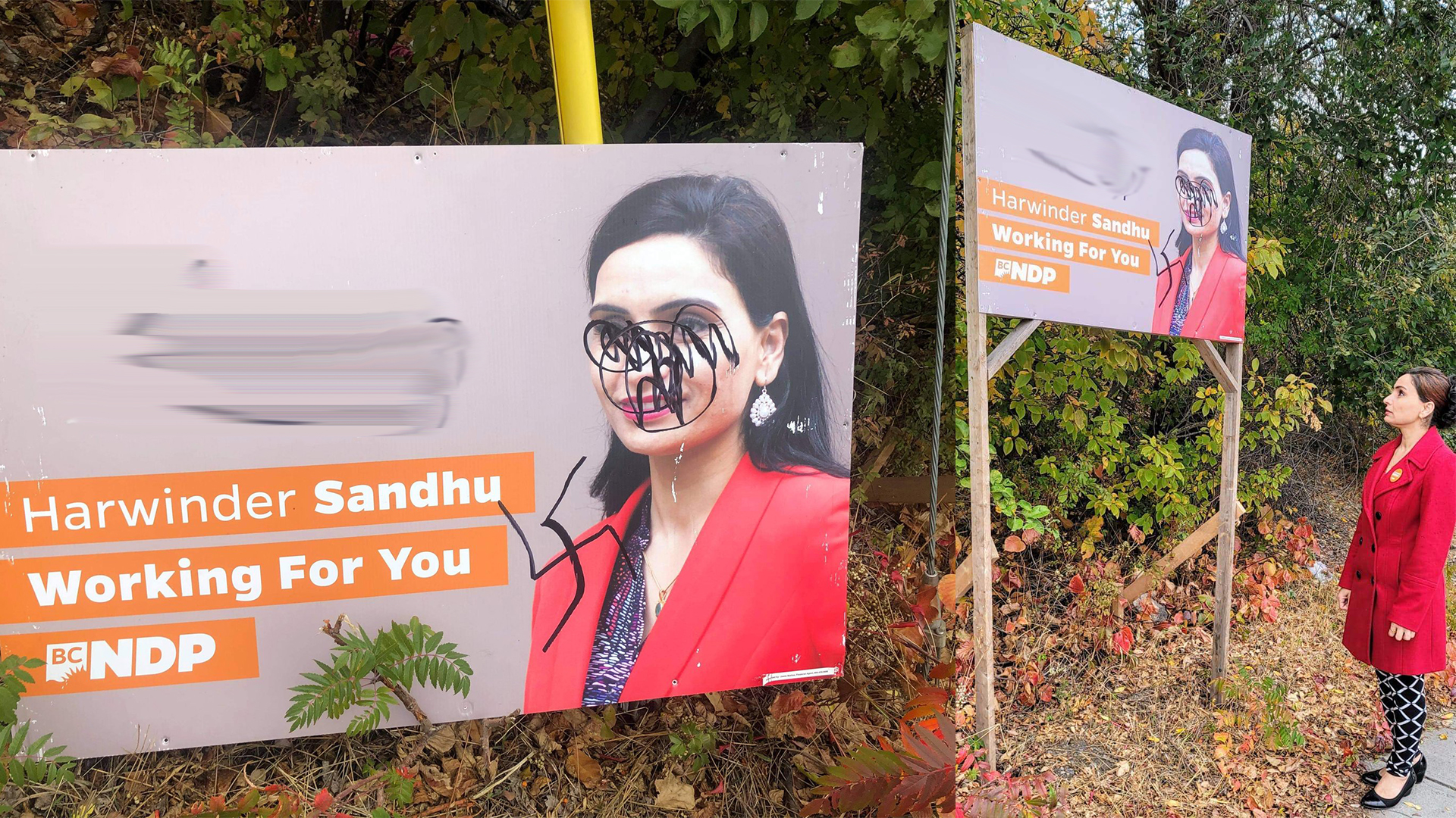 Vernon BC NDP candidate's sign defaced with swastika, sexist slur ...