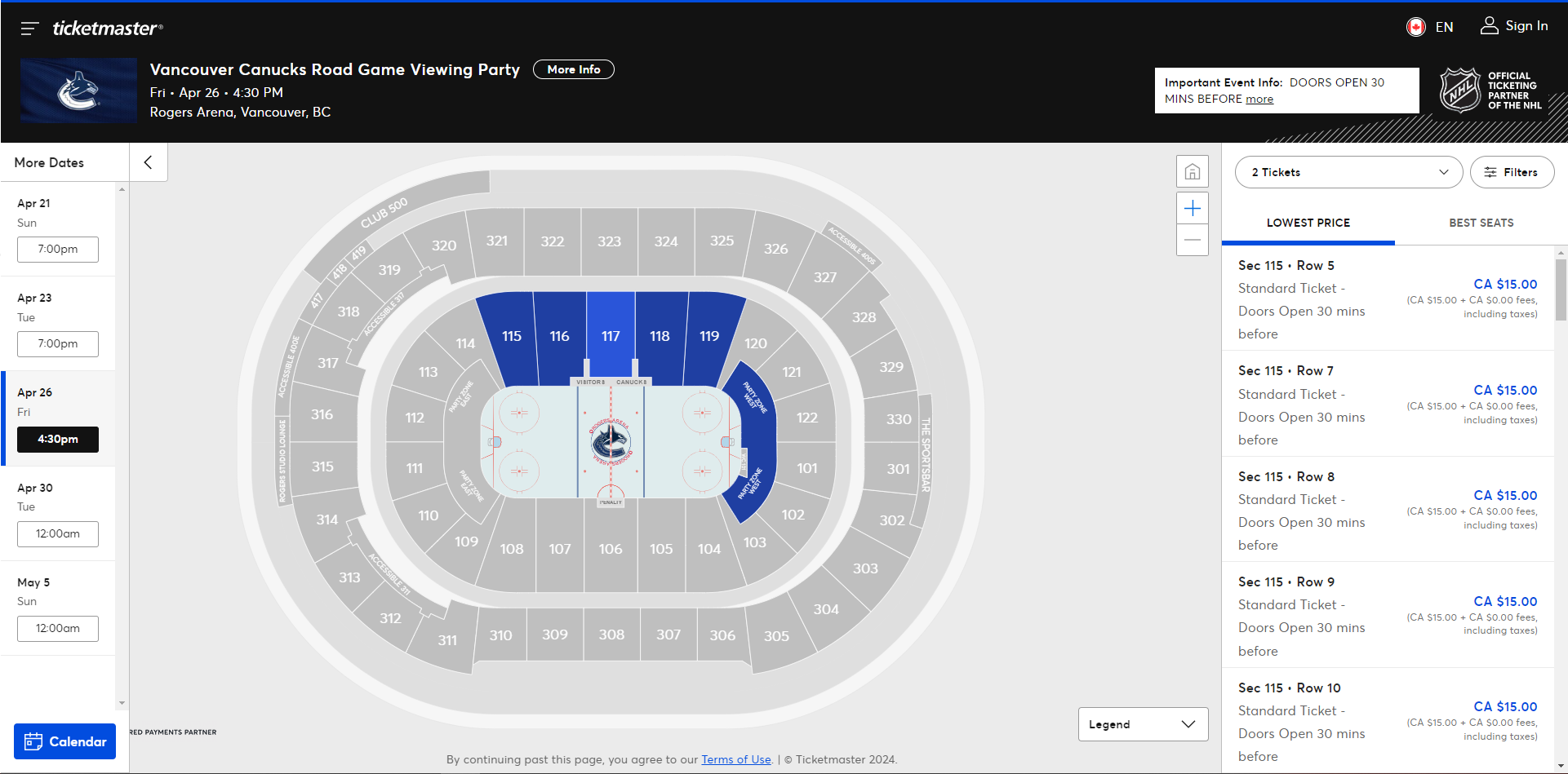 Vancouver Canucks road game viewing party details