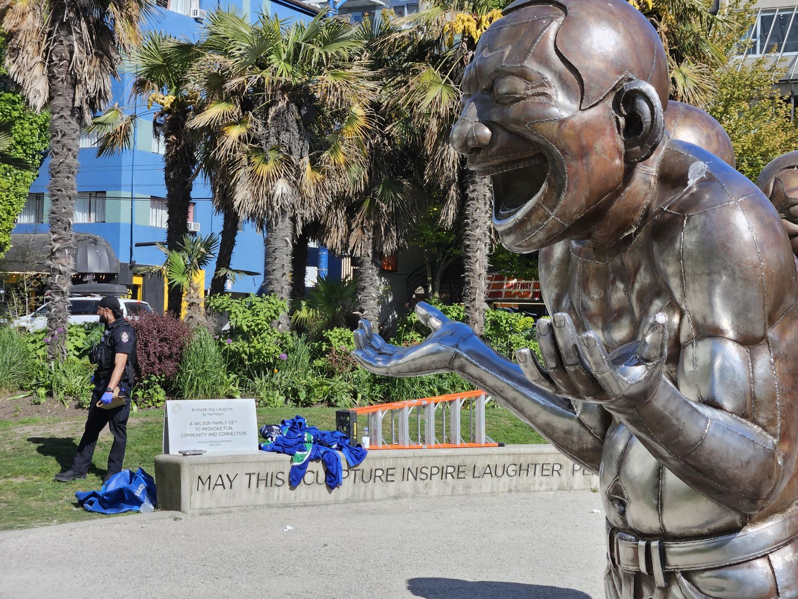 Vancouver Canucks jerseys on English Bay statues burned