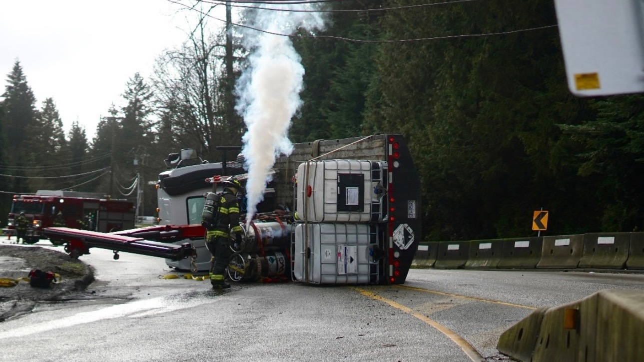 Port Moody police: Clarke Road closed after semi truck crash