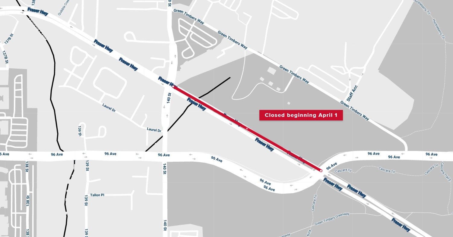 Surrey-Langley Skytrain construction closes Fraser Highway