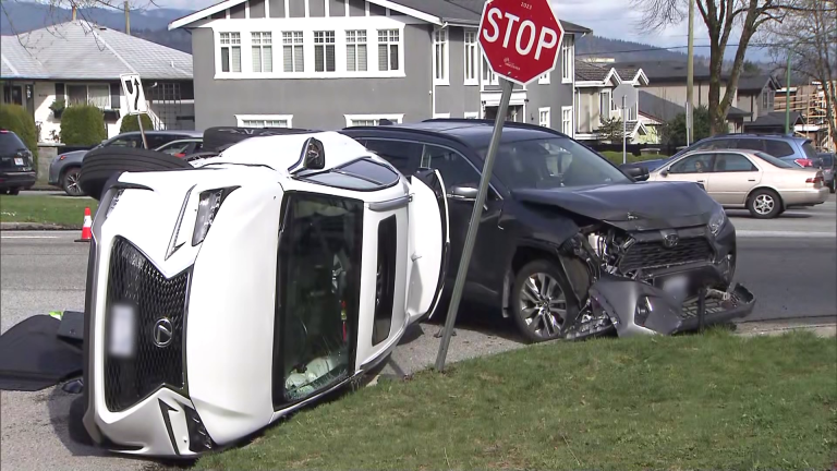 1 in hospital after roll-over crash on Vancouver's Boundary Road
