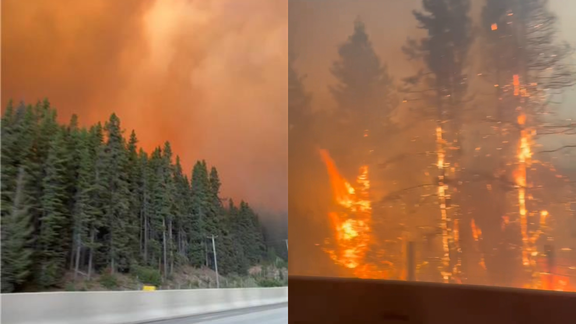 Drivers record fiery gauntlet before wildfire closes Coquihalla Highway
