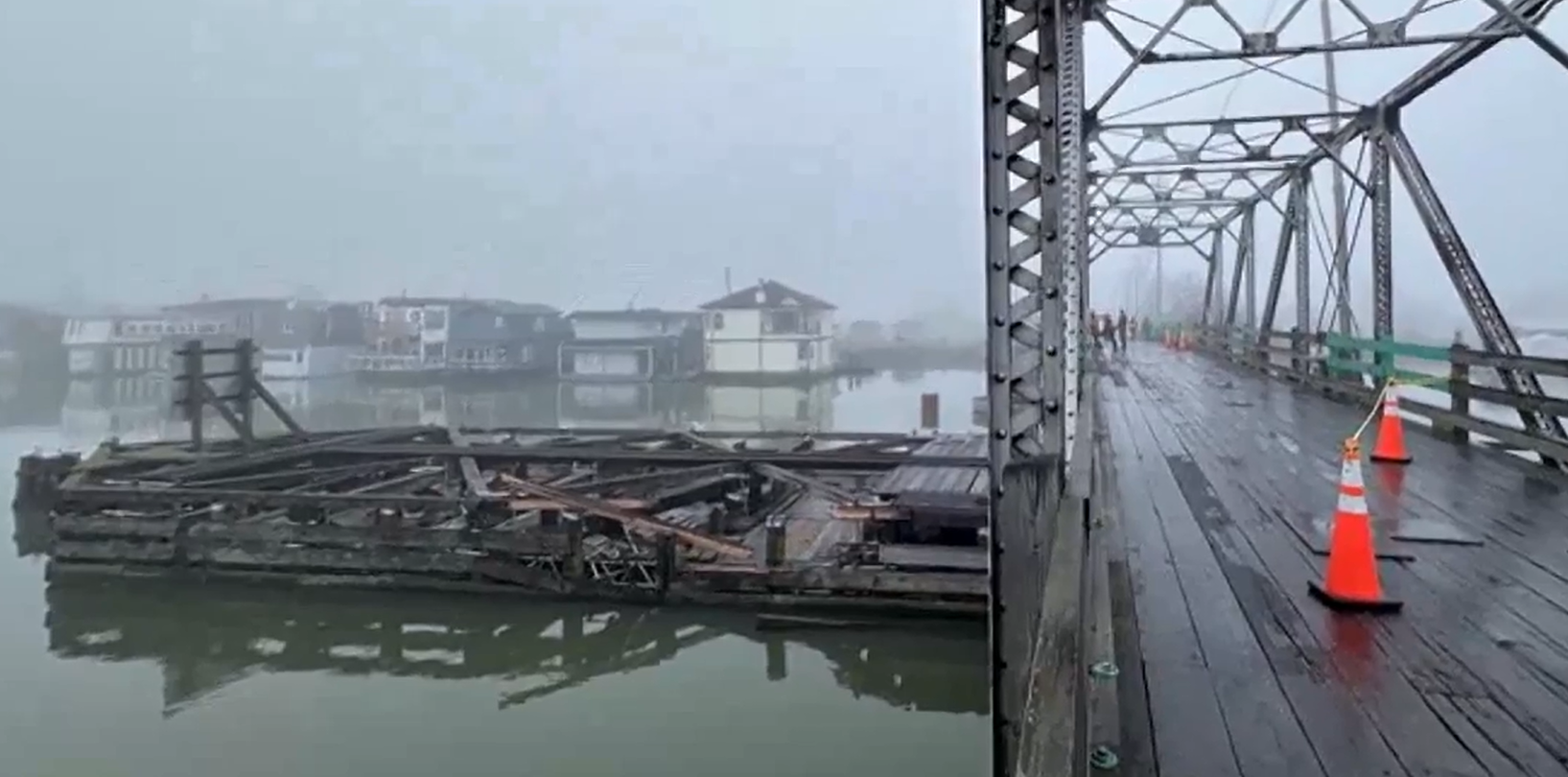 Vehicle access to Westham Island in Delta cut off after barge strike