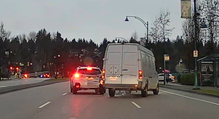 Port Moody police release video of van hitting car and driving off